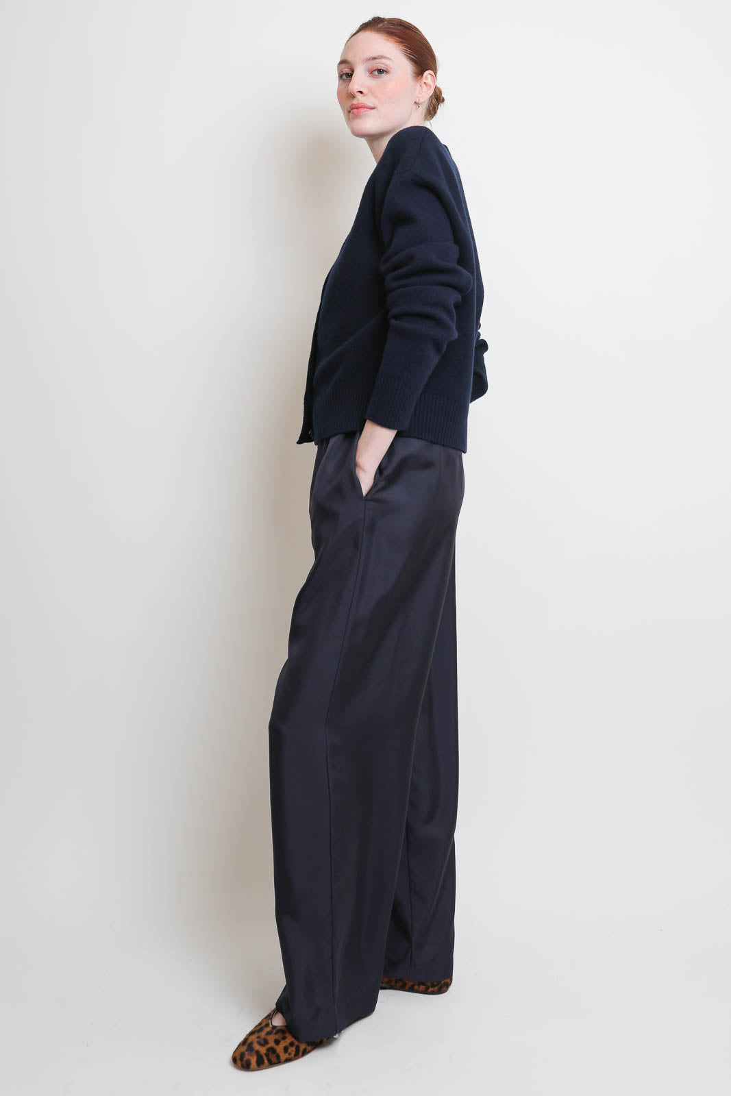 Wide Leg Silk Pants in Night
