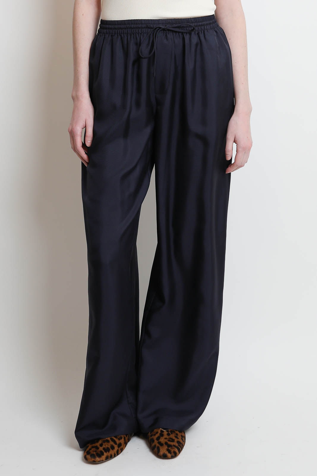 Wide Leg Silk Pants in Night